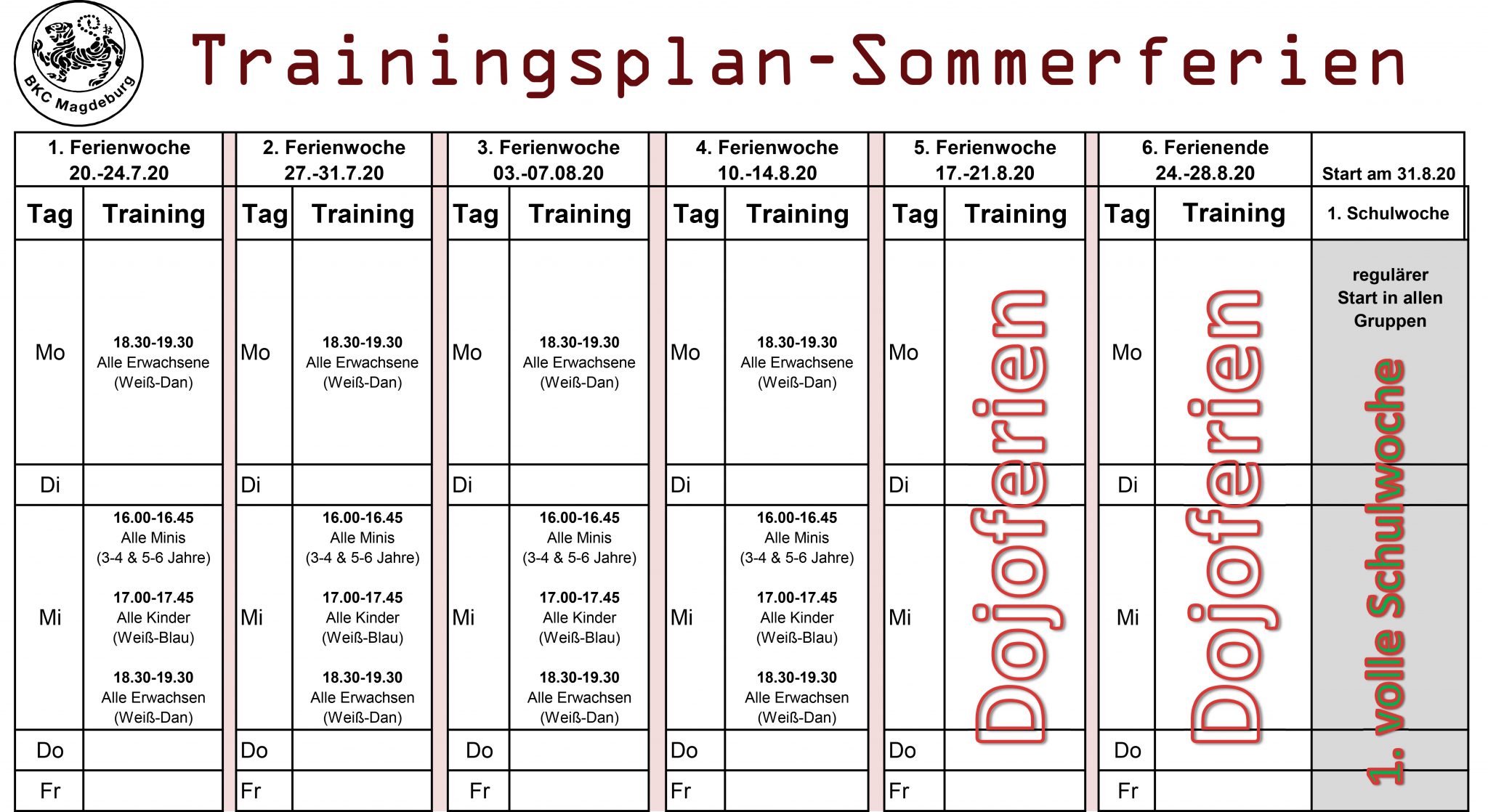Trainingsplan Sommerferien 2020 - Budo Karate Club Magdeburg